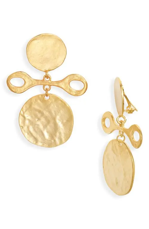 KENNETH JAY LANE Hammered Goldtone Drop Earrings - Satin Gold