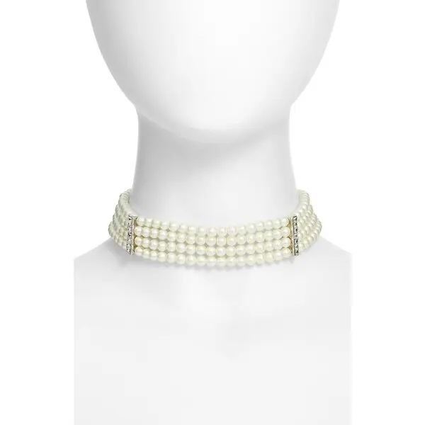 KENNETH JAY LANE Faux Pearl Layered Choker Necklace - Polished Silver