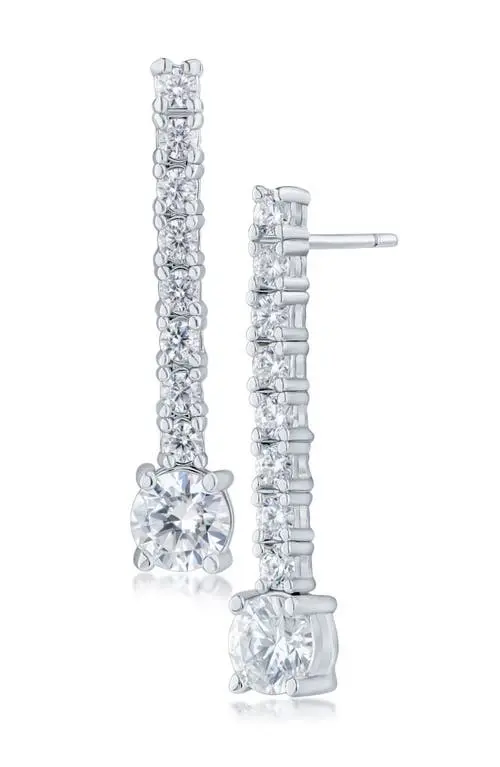 CZ BY KENNETH JAY LANE Linear Drop Earrings With Round Cubic Zirconia - Rhodium Plated