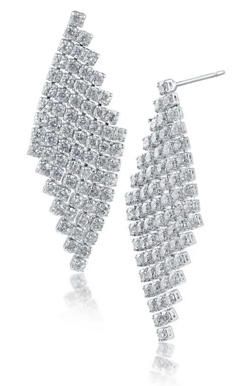 CZ BY KENNETH JAY LANE Cubic Zirconia Mesh Design Drop Earrings - Rhodium Plated