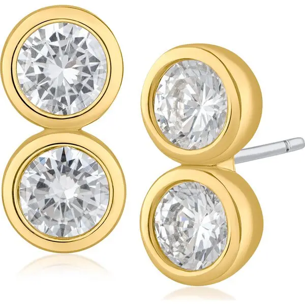 CZ BY KENNETH JAY LANE Double Cubic Zirconia Bezel Stud Earrings - Gold Plated
