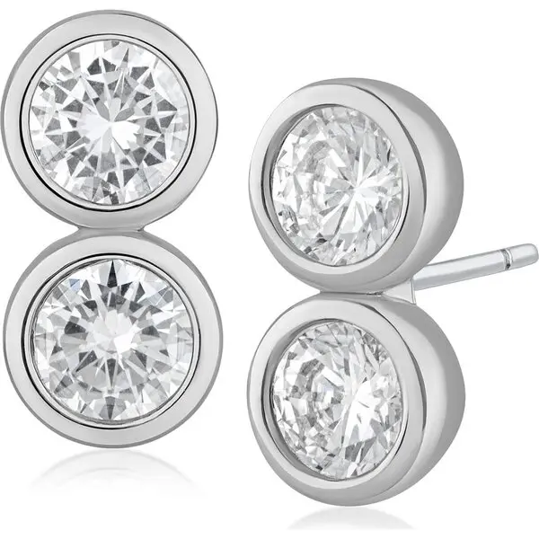 CZ BY KENNETH JAY LANE Double Cubic Zirconia Bezel Stud Earrings - Rhodium Plated