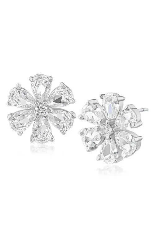 CZ BY KENNETH JAY LANE Pear Cut Cubic Zirconia Floral Stud Earrings - Rhodium Plated
