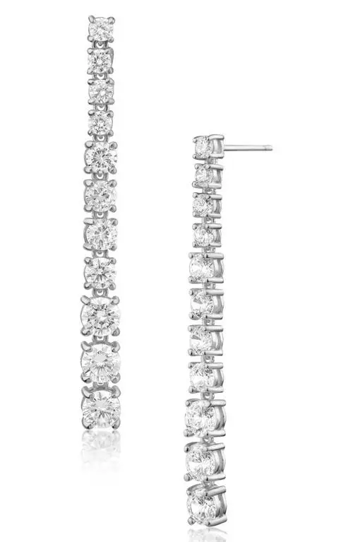CZ BY KENNETH JAY LANE Graduated Cubic Zirconia Linear Drop Earrings - Rhodium Plated