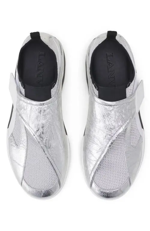 LANVIN Lnv1 Sneakers In Crinkled Metallic Leather - Black/silver