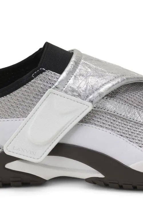 LANVIN Lnv1 Sneakers In Crinkled Metallic Leather - Black/silver