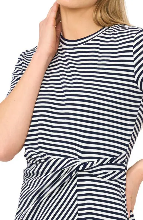 Halogen Stripe Twist Detail Stretch Cotton T-shirt Dress