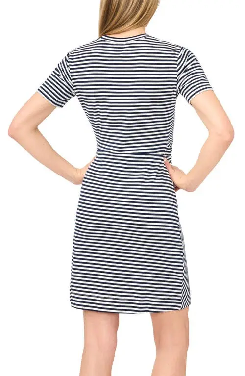 Halogen Stripe Twist Detail Stretch Cotton T-shirt Dress