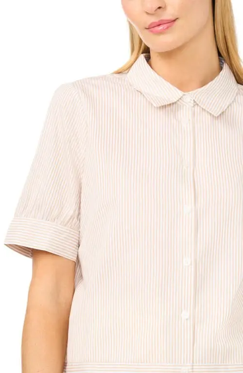 Halogen Striped Puff Sleeve Button-up Shirt - Pebble
