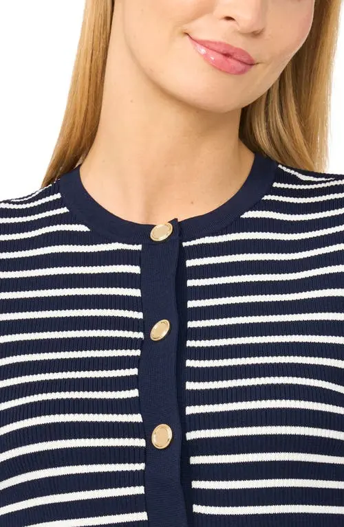 Halogen Stripe Short Sleeve Cardigan - Classic Navy