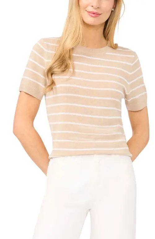 Halogen Striped Crewneck Sweater - True Beige