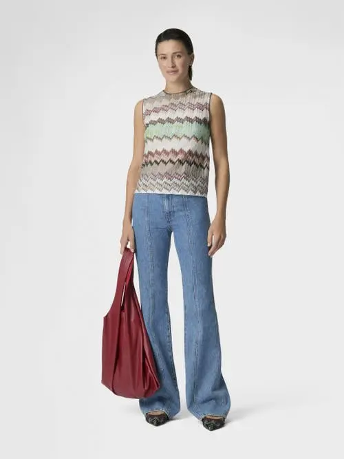 Missoni Sleeveless Crewneck Top In Viscose Lamé With Snake Motif