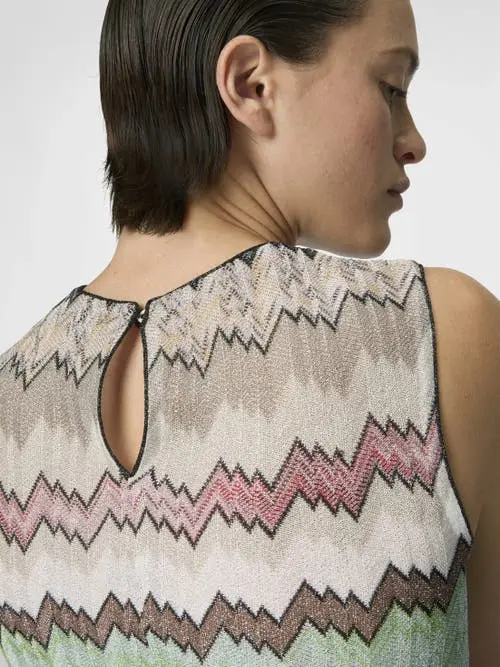 Missoni Sleeveless Crewneck Top In Viscose Lamé With Snake Motif