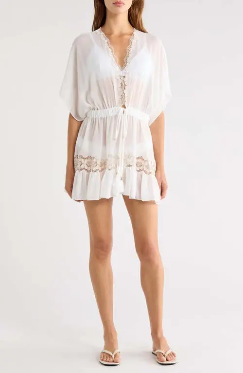 Ramy Brook Alisa Lace Trim Cover-up Dress - White