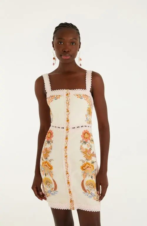 Farm Rio Linen Button Front Minidress - Pink