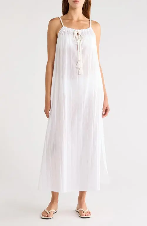 Nordstrom Textured Stripe Cotton Cover-up Maxi Dress - White