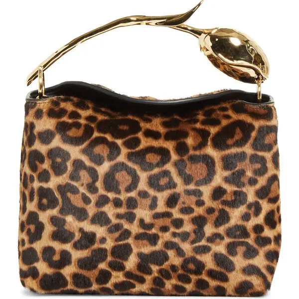 Erdem Mini Bloom Genuine Calf Hair Bag With Sculptural Flower Handle - Leopard