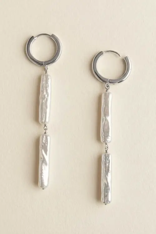 ASTOR & ORION Ariko Pearl Drop Huggie Earrings - Silver