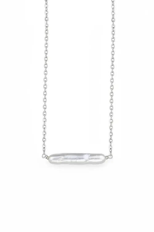 ASTOR & ORION Maris Pearl Bar Necklace - Silver
