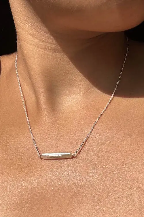 ASTOR & ORION Maris Pearl Bar Necklace - Silver