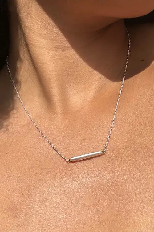 ASTOR & ORION Maris Pearl Bar Necklace - Silver