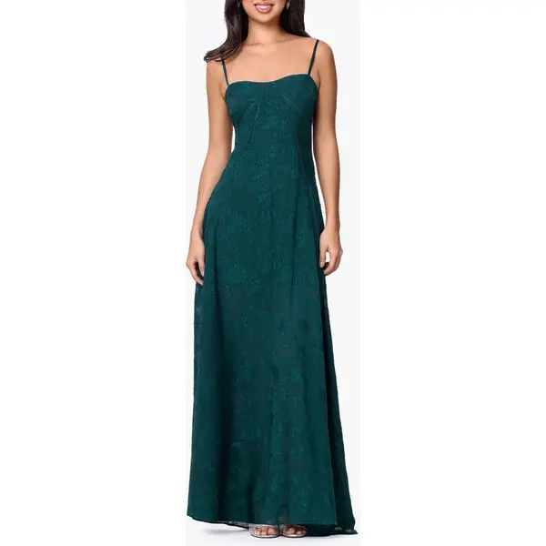 Betsy & Adam Floral Jacquard Chiffon Gown