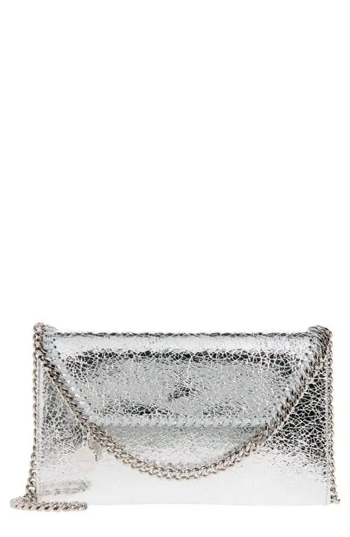 Stella McCartney Falabella Crinkle Metallic Faux Leather Wallet On Chain - Silver