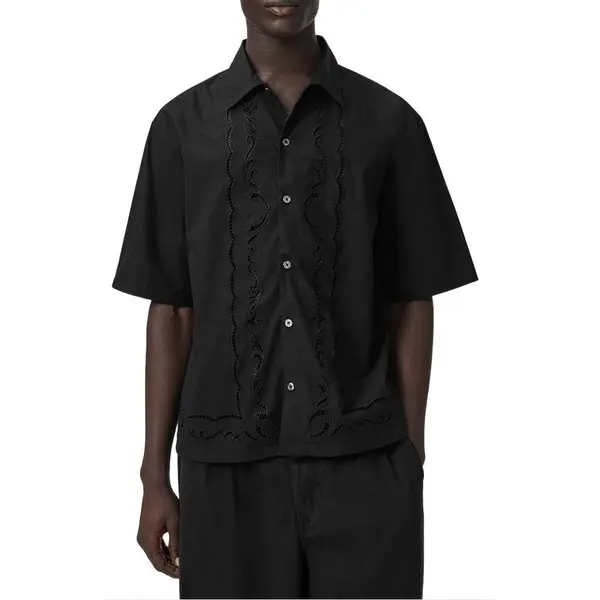 ALLSAINTS Field Eyelet Detail Short Sleeve Button-up Shirt - Jet Black