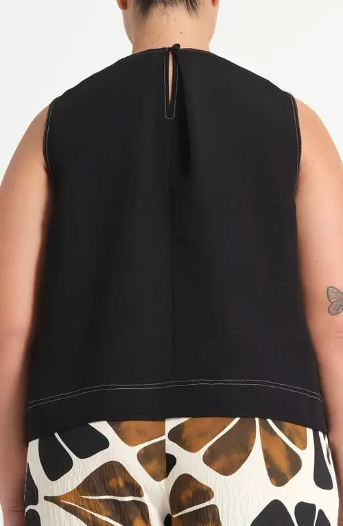 ESTELLE Sleeveless Linen Blend Top With Contrast Stitching