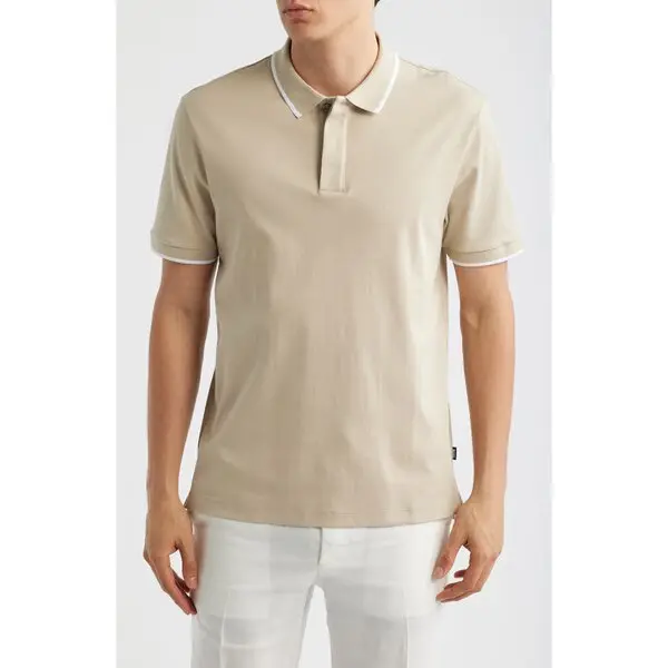 BOSS Parlay Tipped Cotton Polo - Open Beige