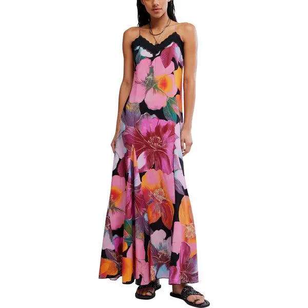 Free People Floral Lace Trim Maxi Dress - Desert Rose Combo