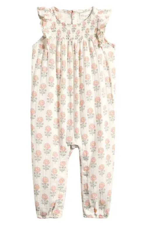 LITTLE PLANET Smocked Cotton Gauze Romper With Floral Print - Pink Floral