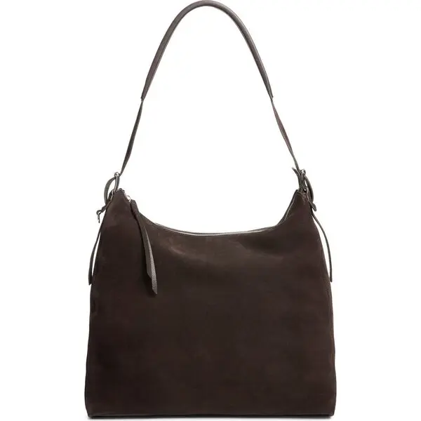 LEMAIRE Belted Hobo Bag In Suede - Ebony Brown