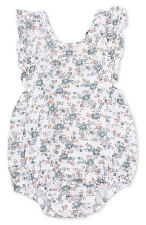ANGEL DEAR Camille Floral Ruffle Organic Cotton Muslin Romper - Off White Green
