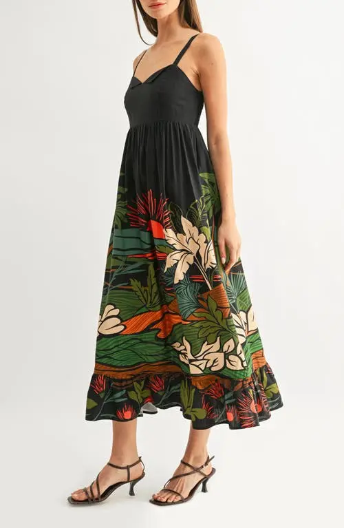 Adelyn Rae Leah Tropical Print Babydoll Midi Sundress