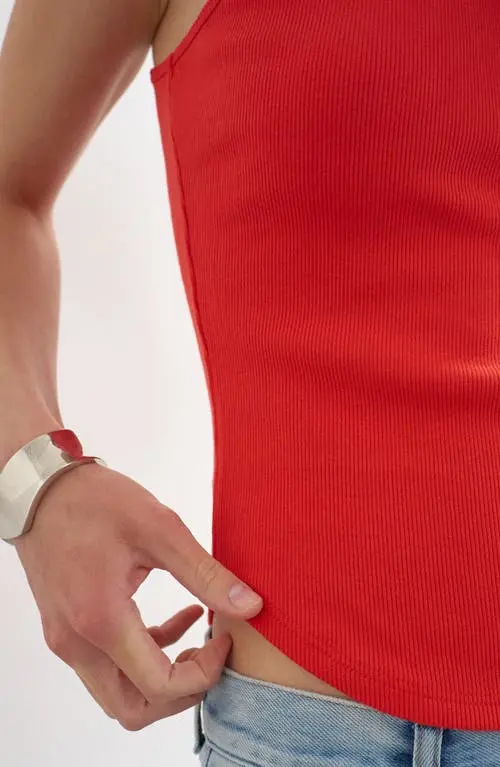 Topshop Ribbed Stretch Cotton Tank - Red