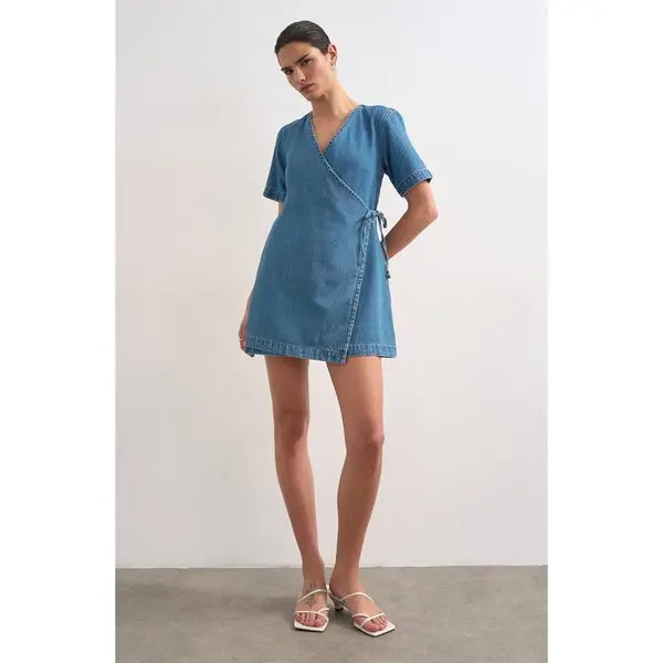 Topshop Denim Wrap Minidress - Blue