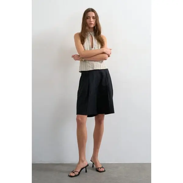 Topshop Ovoid Linen Blend Bermuda Shorts - Black