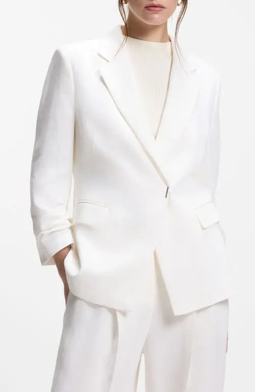 BOSS Jia Linen Blend Double Breasted Jacket - Bright White