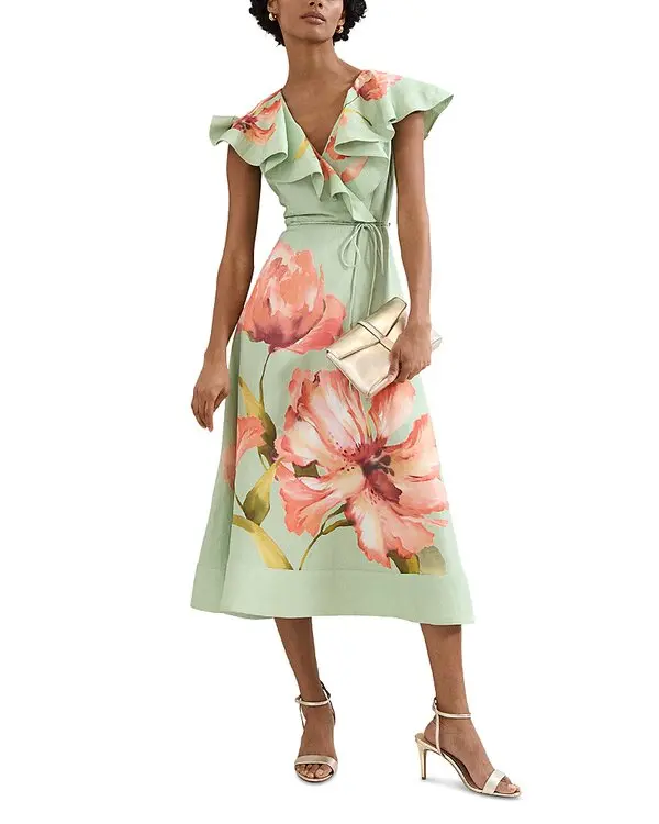 PHASE EIGHT Matilda Floral Wrap Midi Dress - Green