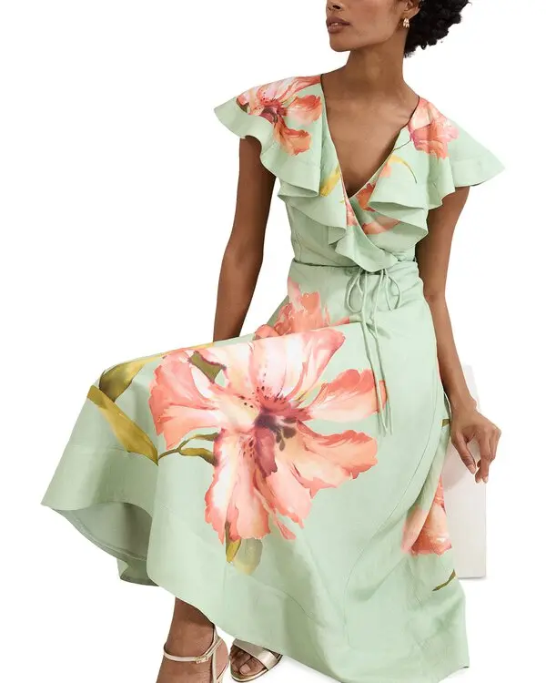 PHASE EIGHT Matilda Floral Wrap Midi Dress - Green