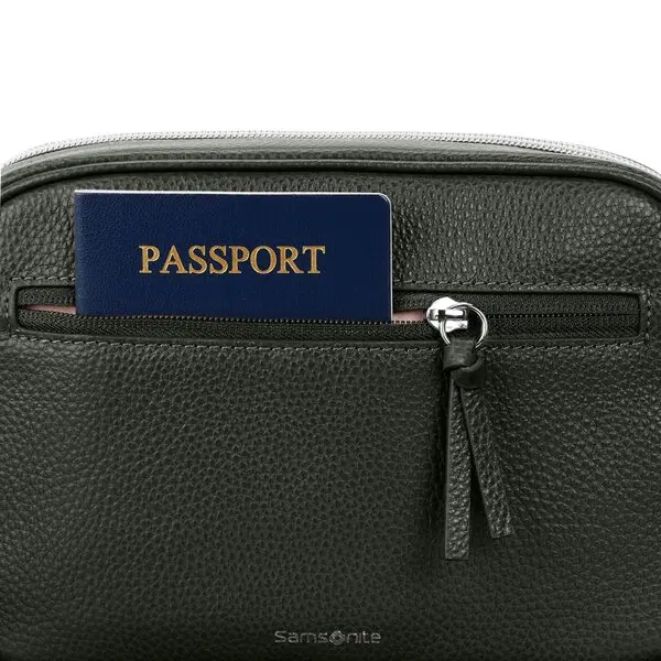 SAMSONITE Leather Crossbody Bag With Adjustable Strap - Olive