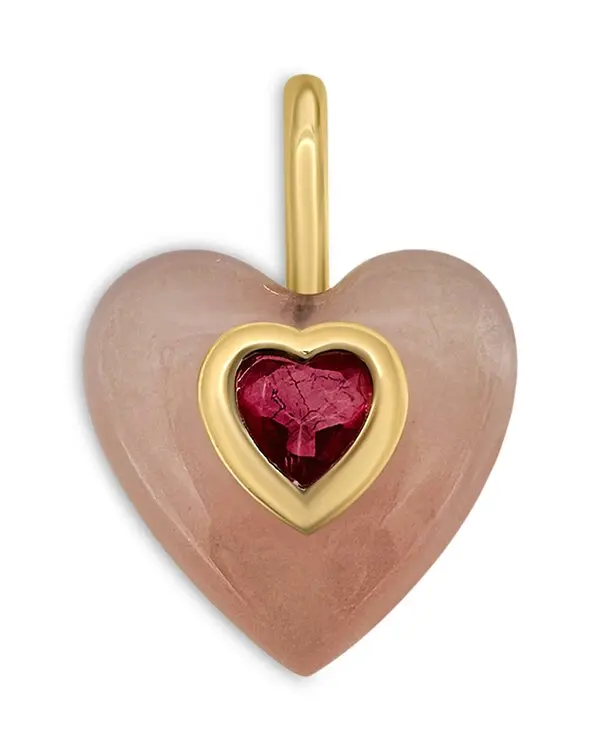 MOON & MEADOW 10k Yellow Pink Jade And Pink Topaz Heart Pendant Necklace - Gold