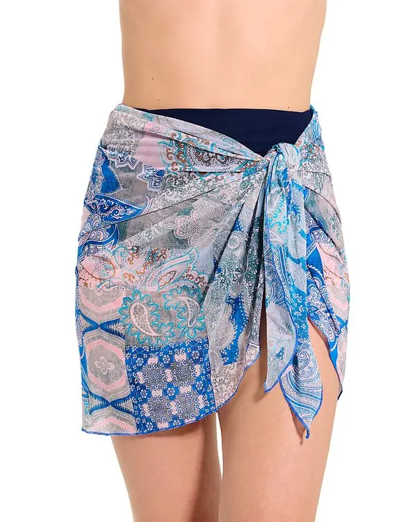 GOTTEX Sarong Wrap Mesh Skirt Swim Cover-up - Blue Multi