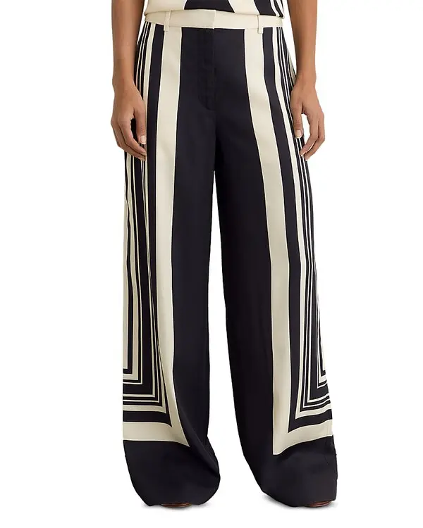 REISS Wide Leg Printed Trousers - Black/white