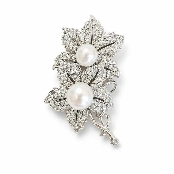 NUVV COLLECTION Pearl & Crystal Embellished Floral Brooch - Gray