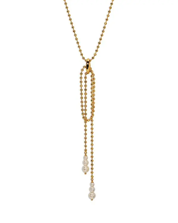 Nadri Esme Imitation Pearl Beaded Ball Chain Lariat Necklace - Gold