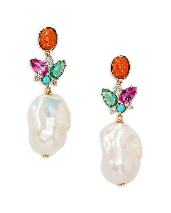 Nadri Frieda Multi Stone Drop Earrings - Gold