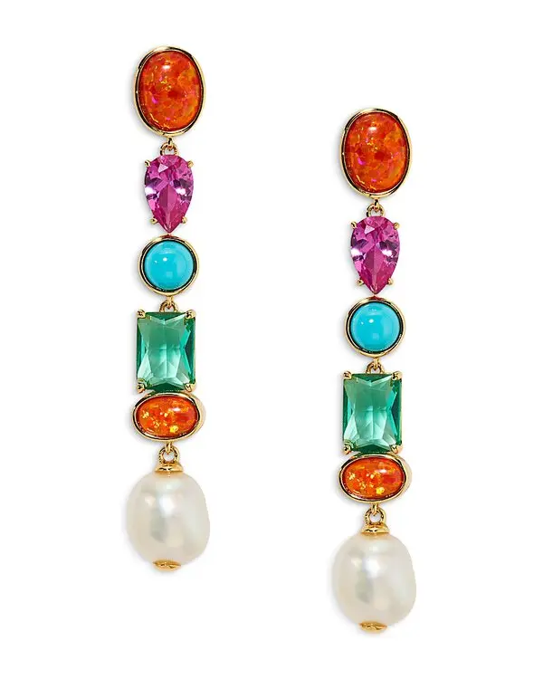 Nadri Frieda Multi Stone Linear Drop Earrings - Gold