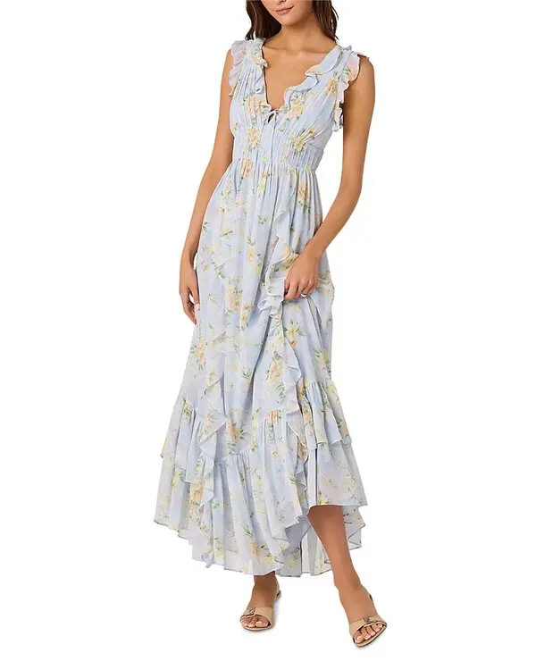 Astr The Label Sleeveless Floral Print Maxi Dress With Ruffles
